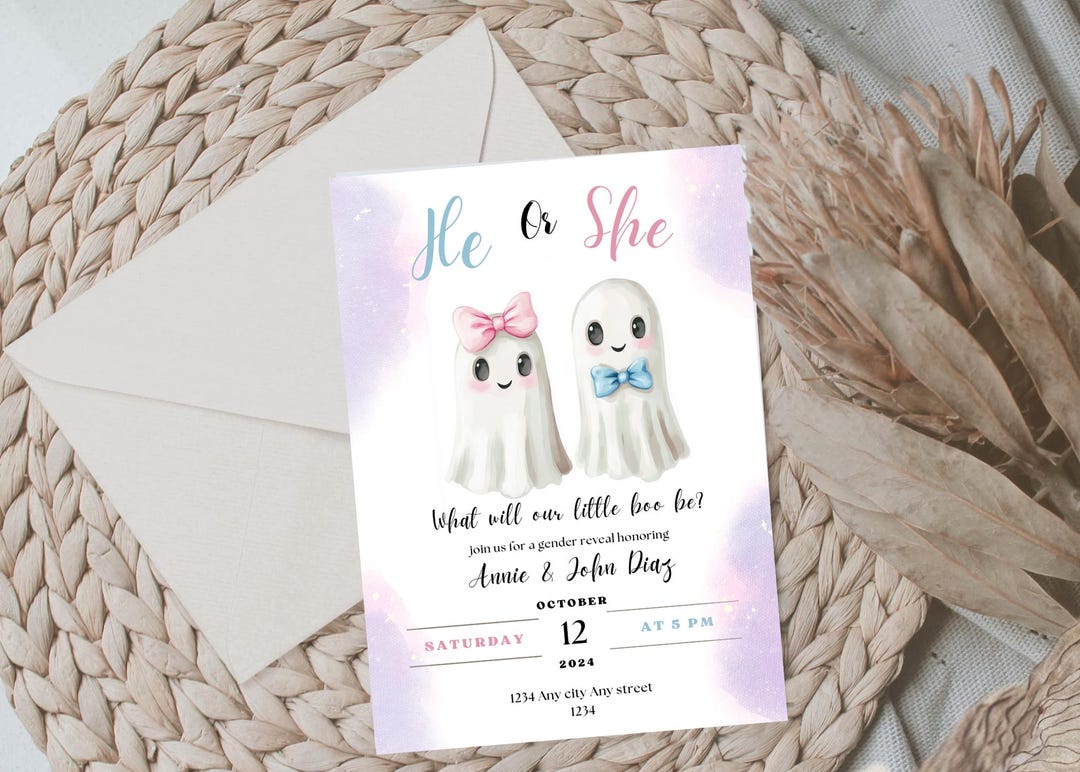Our Little Boo: Cute Halloween Gender Reveal EDITABLE Invitation | He ...