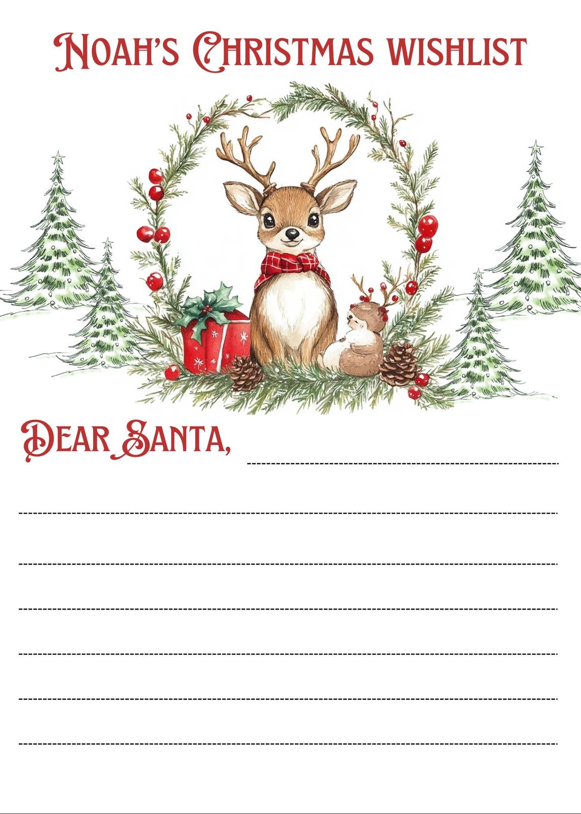Editable 5x7 Dear Santa Christmas Wishlist – Printable Holiday Letter ...