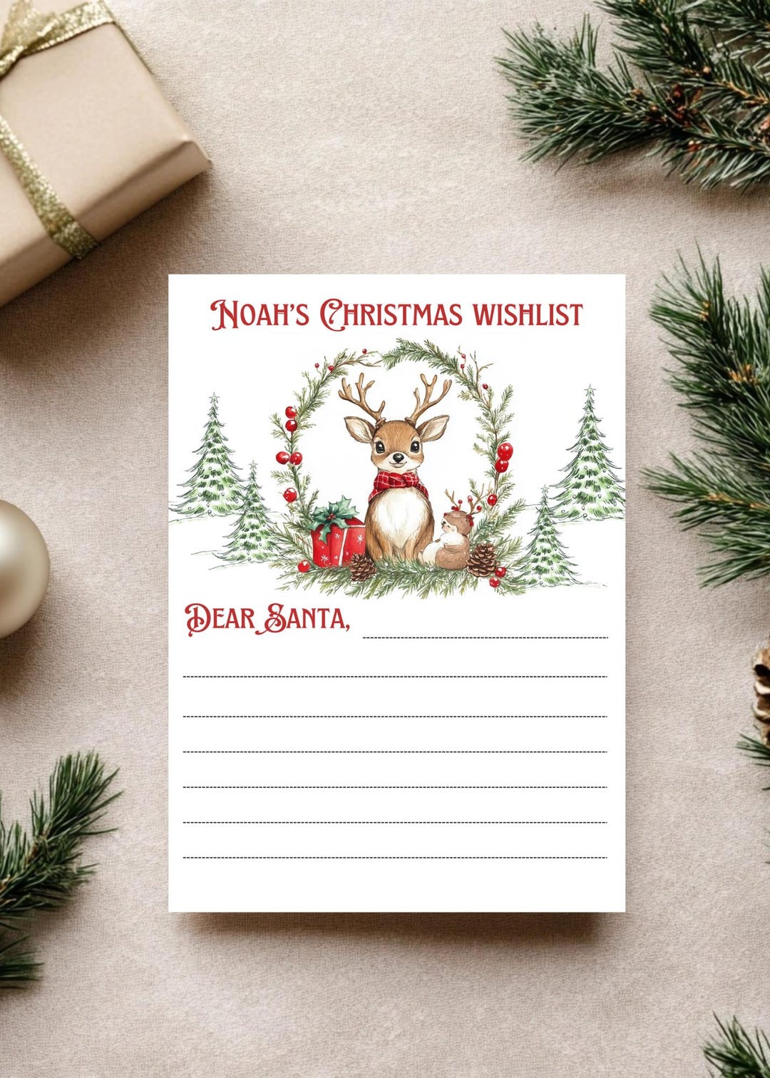 Editable 5x7 Dear Santa Christmas Wishlist – Printable Holiday Letter ...