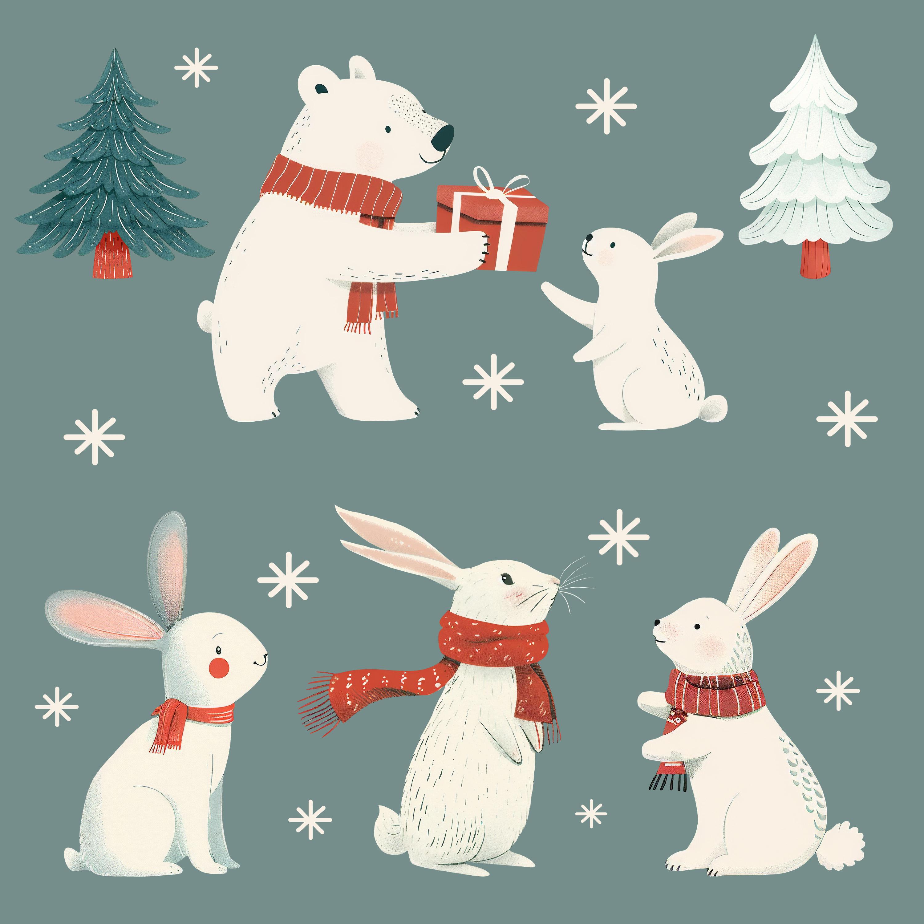 Christmas Polar Bear and Bunny Clipart-arctic Animals Set-winter ...