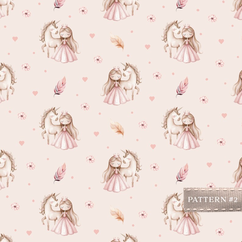 Princess Seamless Pattern-unicorn Watercolor Pattern-girl Digital Paper ...