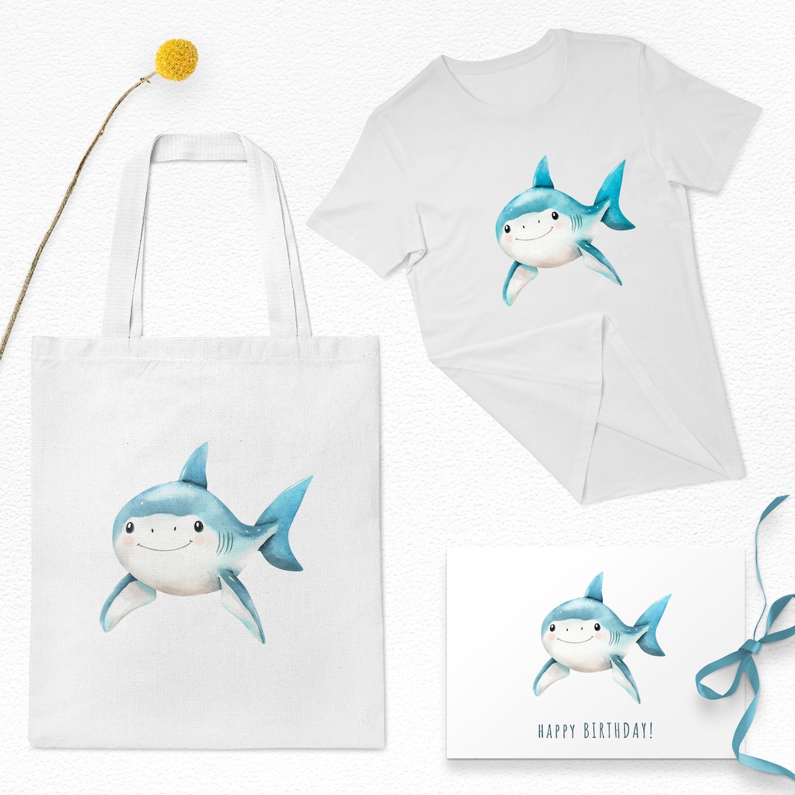 Watercolor Cute Shark Clipart – Baby Shark PNG for Kids Party Decor ...