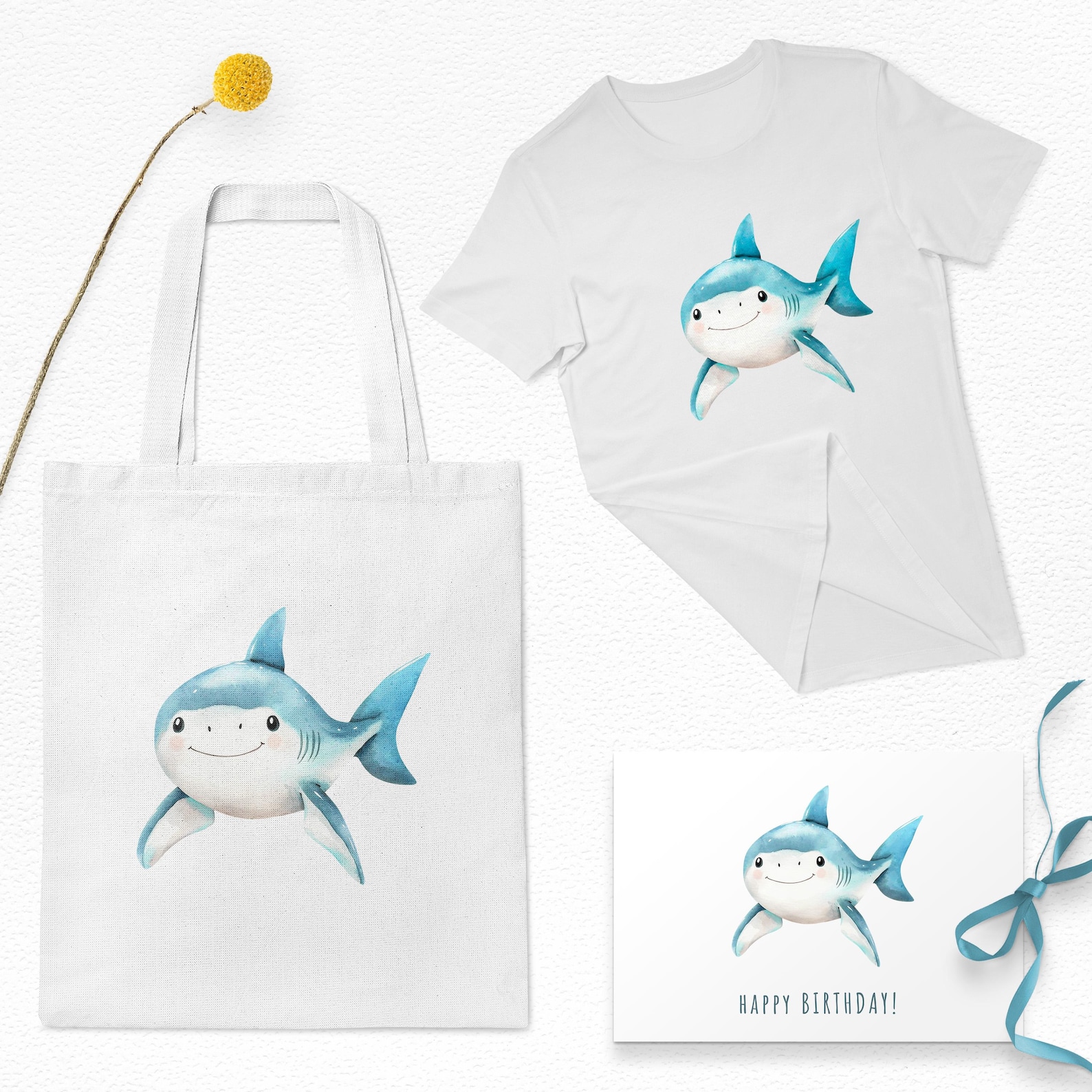 Watercolor Cute Shark Clipart – Baby Shark PNG for Kids Party Decor ...