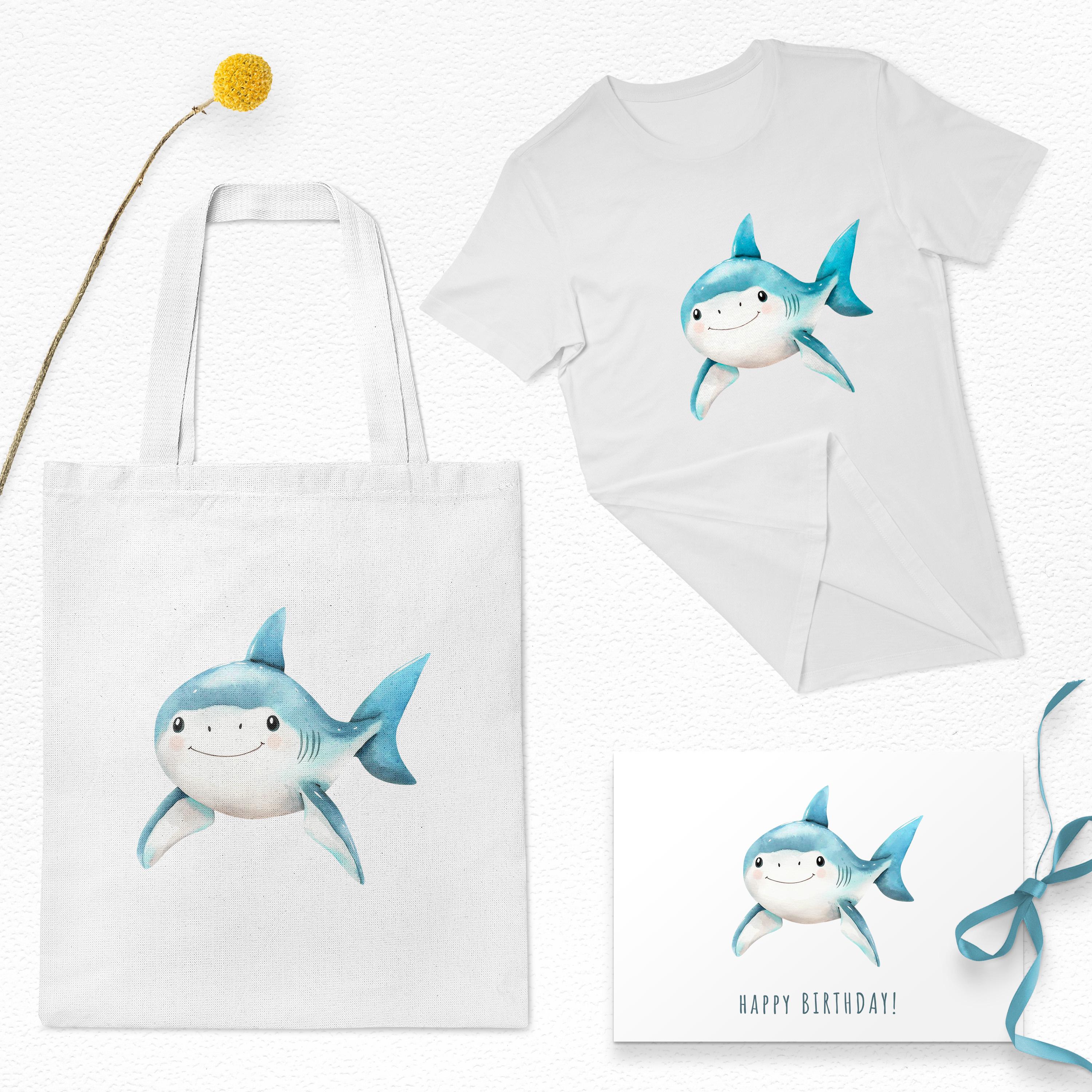 Watercolor Cute Shark Clipart – Baby Shark PNG for Kids Party Decor ...