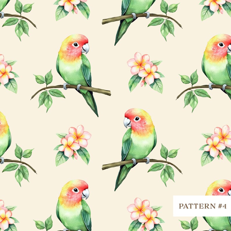 Lovebird Floral Seamless Pattern, Parrot Pattern,tropical Bird Digital ...