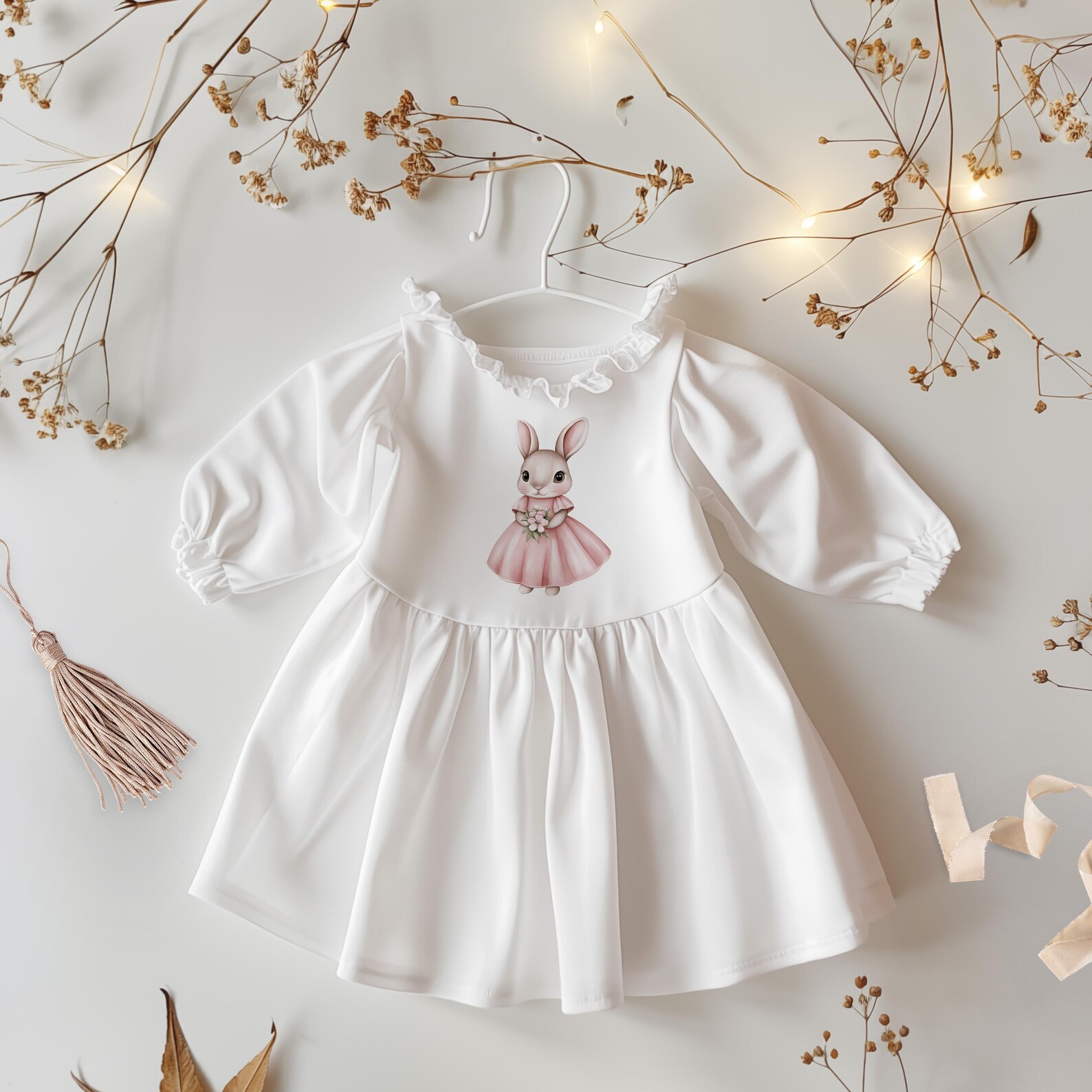 Watercolor Bunny Clipart Flower Dress-easter Bunny-nursery Decor-spring ...