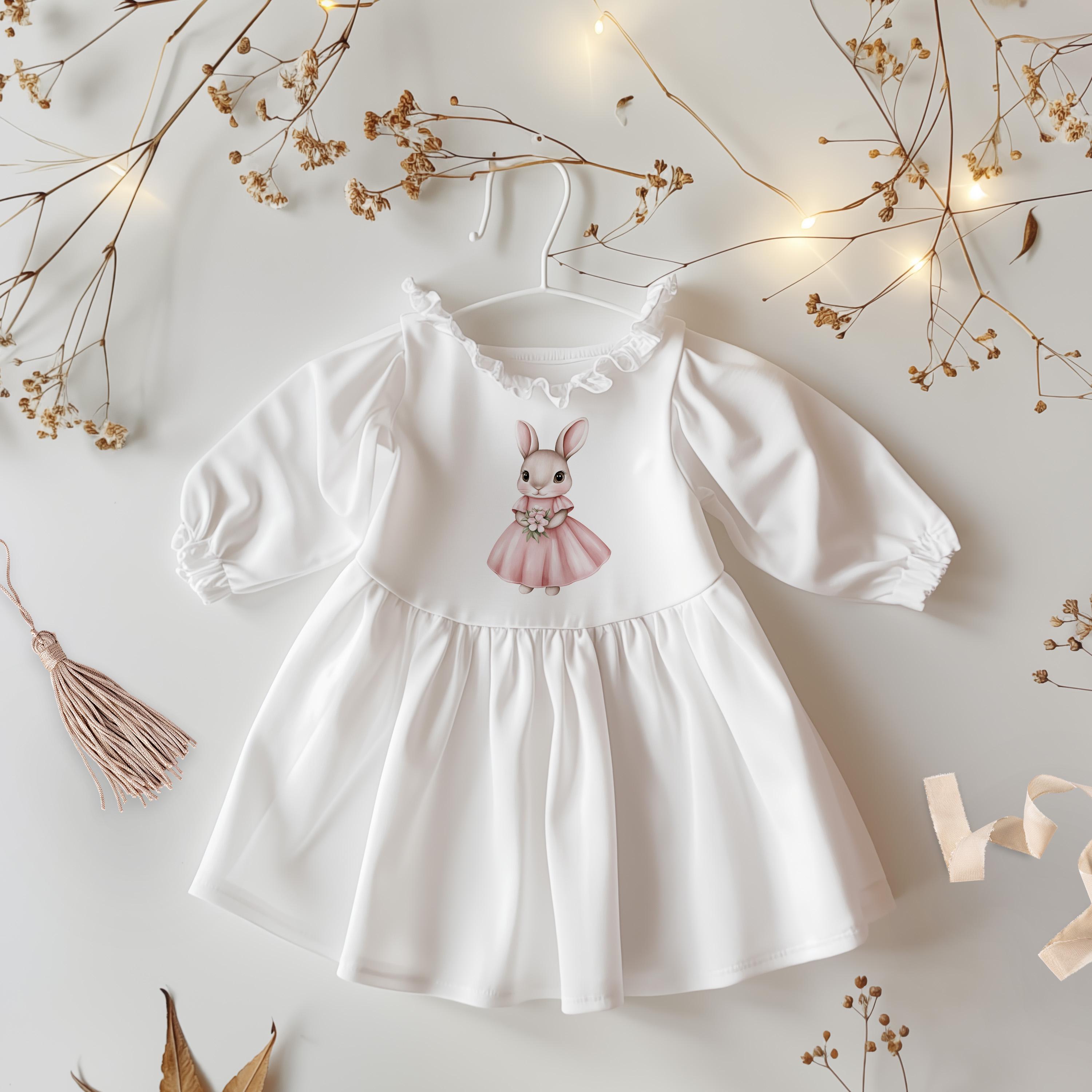 Watercolor Bunny Clipart Flower Dress-easter Bunny-nursery Decor-spring ...