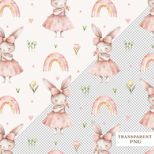 Watercolor Bunny Seamless Pattern, Cute Easter Digital Paper, Baby Girl ...