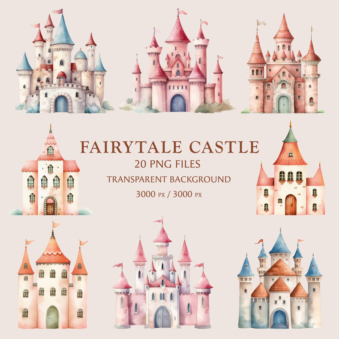 Watercolor Pink Fairy Castle Clipart-princess Castle-magical Kingdom-magical Castle Png ...