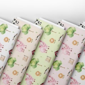 Watercolor Farm Animals Digital Paper, Cow and Pig Seamless Pattern ...