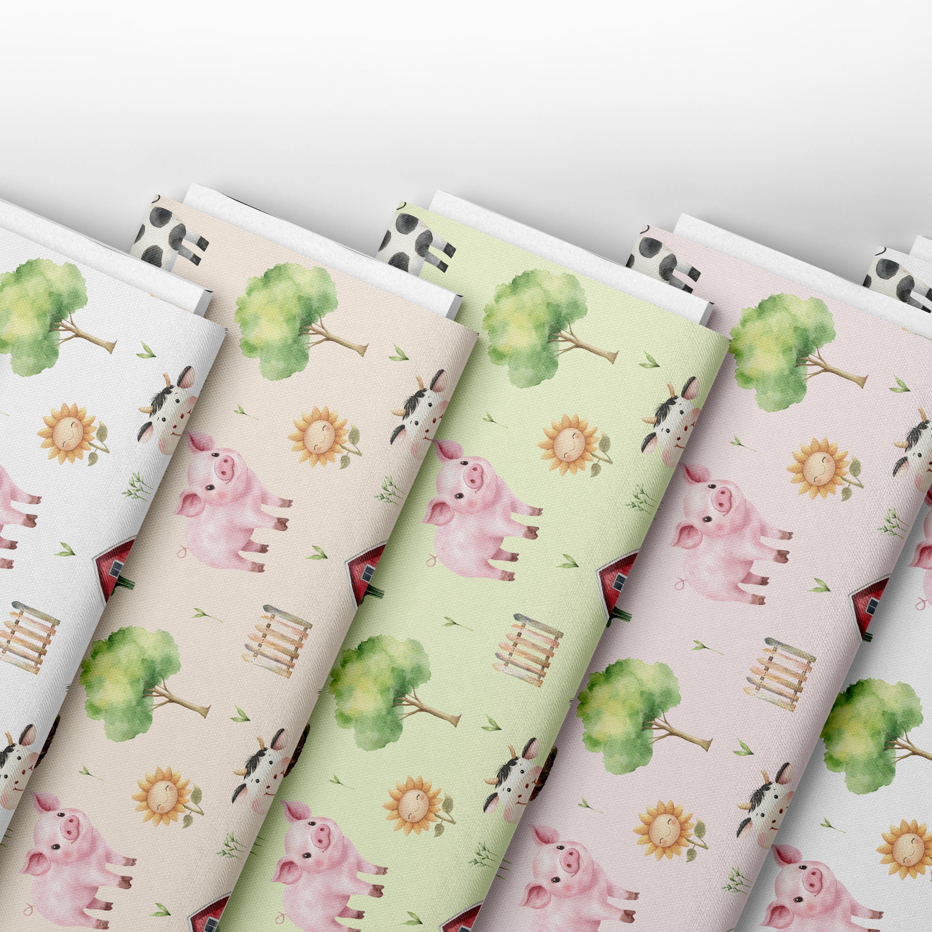 Watercolor Farm Animals Digital Paper, Cow and Pig Seamless Pattern ...