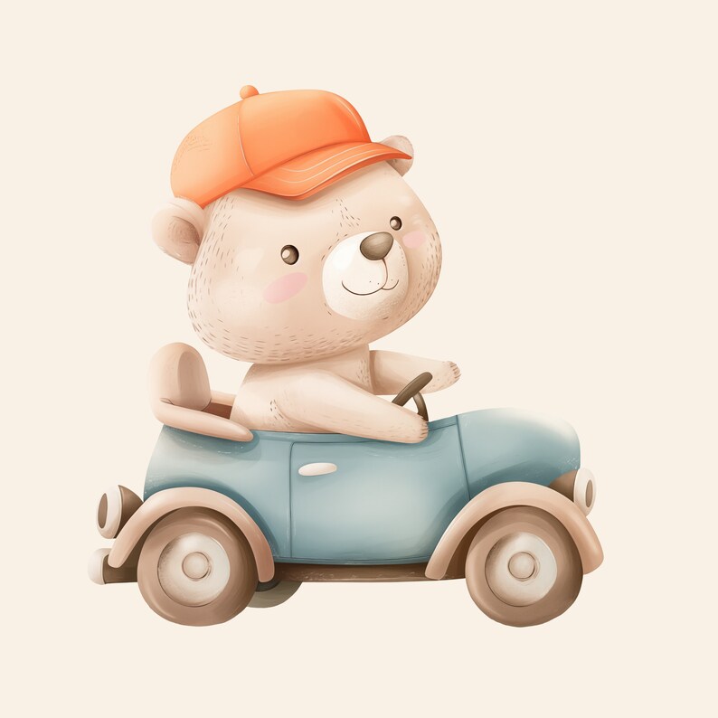 Bear Riding a Car Clip Art-bear Watercolor Illustration-animal Clipart ...