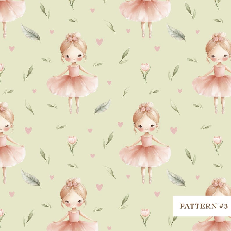 Cute Ballerina Seamless Pattern, Watercolor Ballet Girl Digital Paper ...