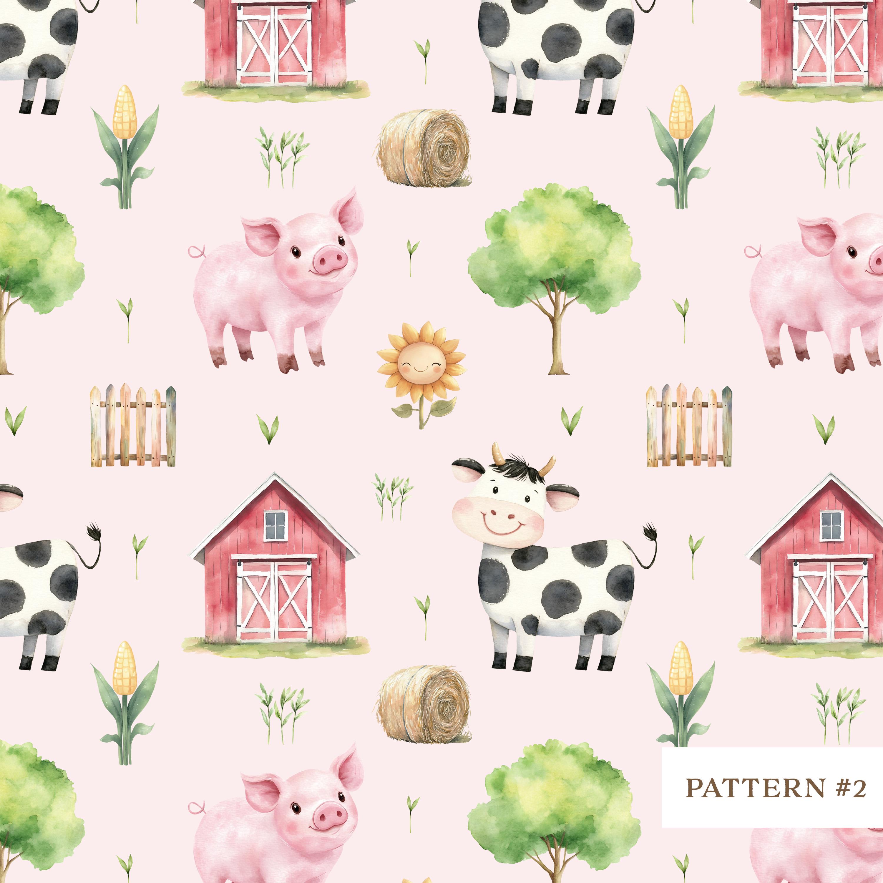 Watercolor Farm Animals Digital Paper, Cow and Pig Seamless Pattern ...