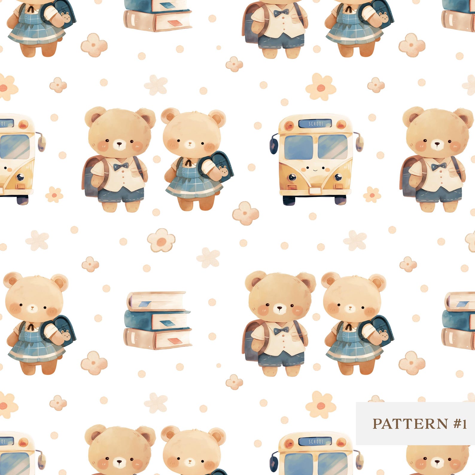 Teddy Bears Seamless Pattern-back to School Pattern-fabric Design ...