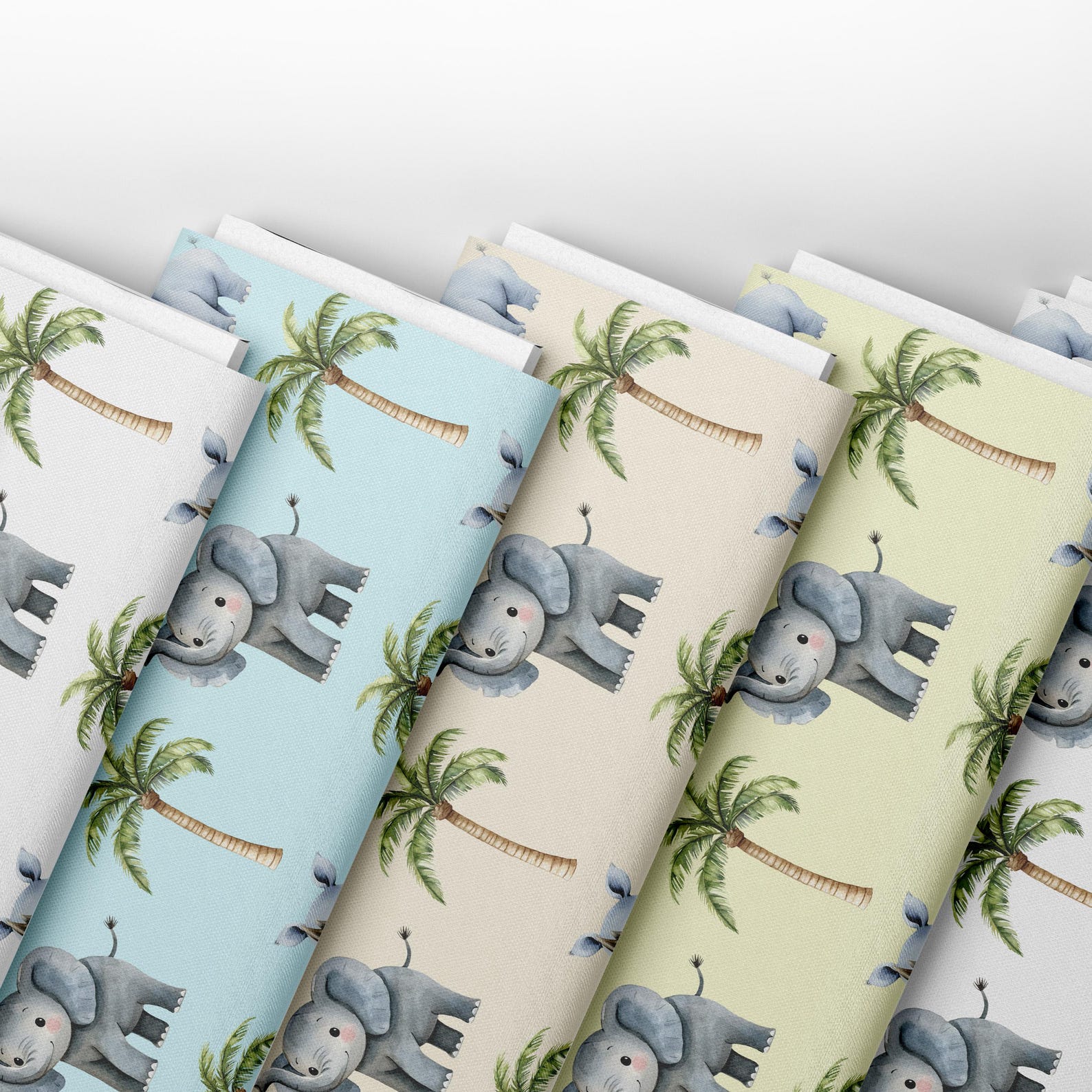 Seamless Elephant, Rhino, Palm Tree Pattern, Safari Animal Digital ...