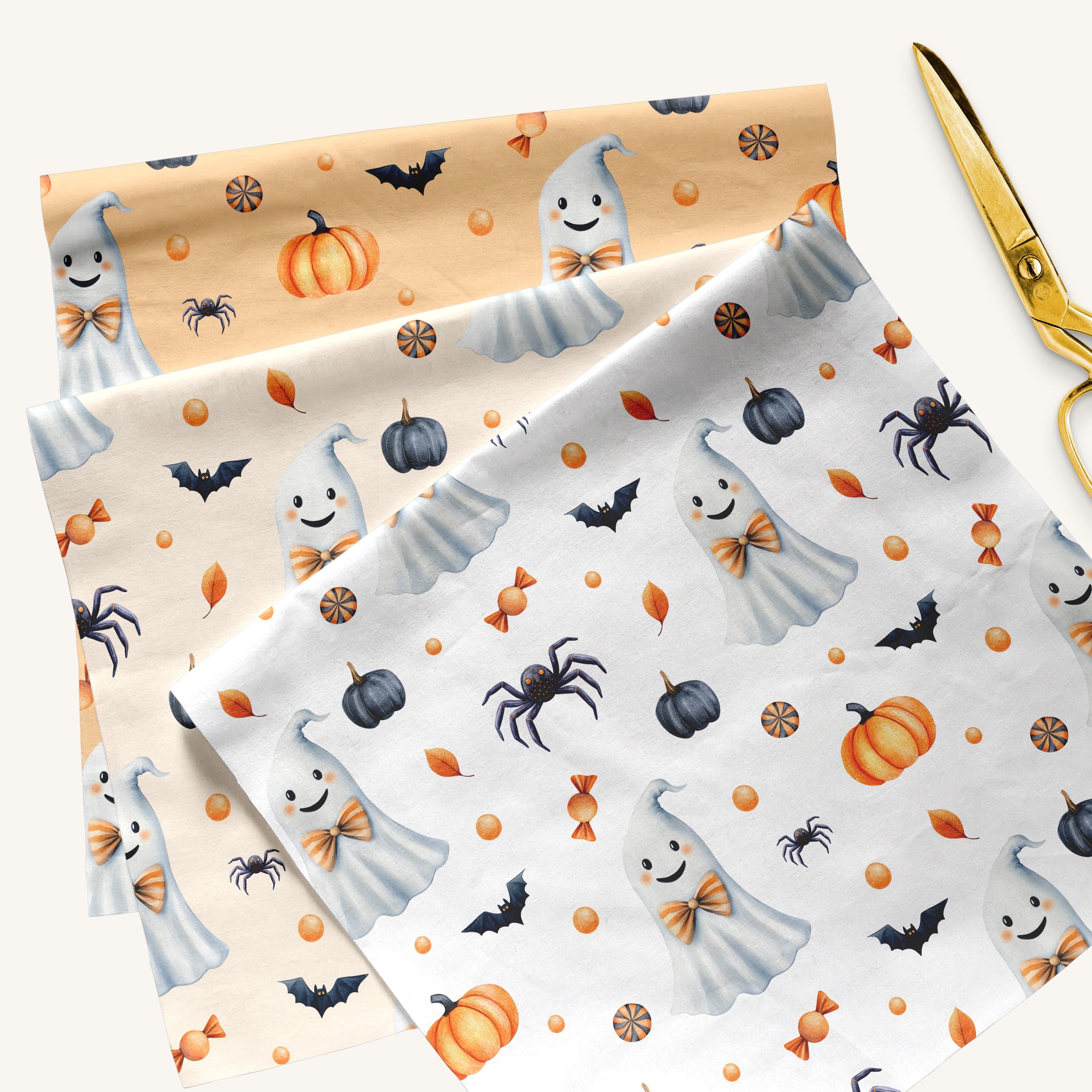 Cute Ghosts Seamless Pattern-pumpkins-spider-bat-halloween Spooky ...