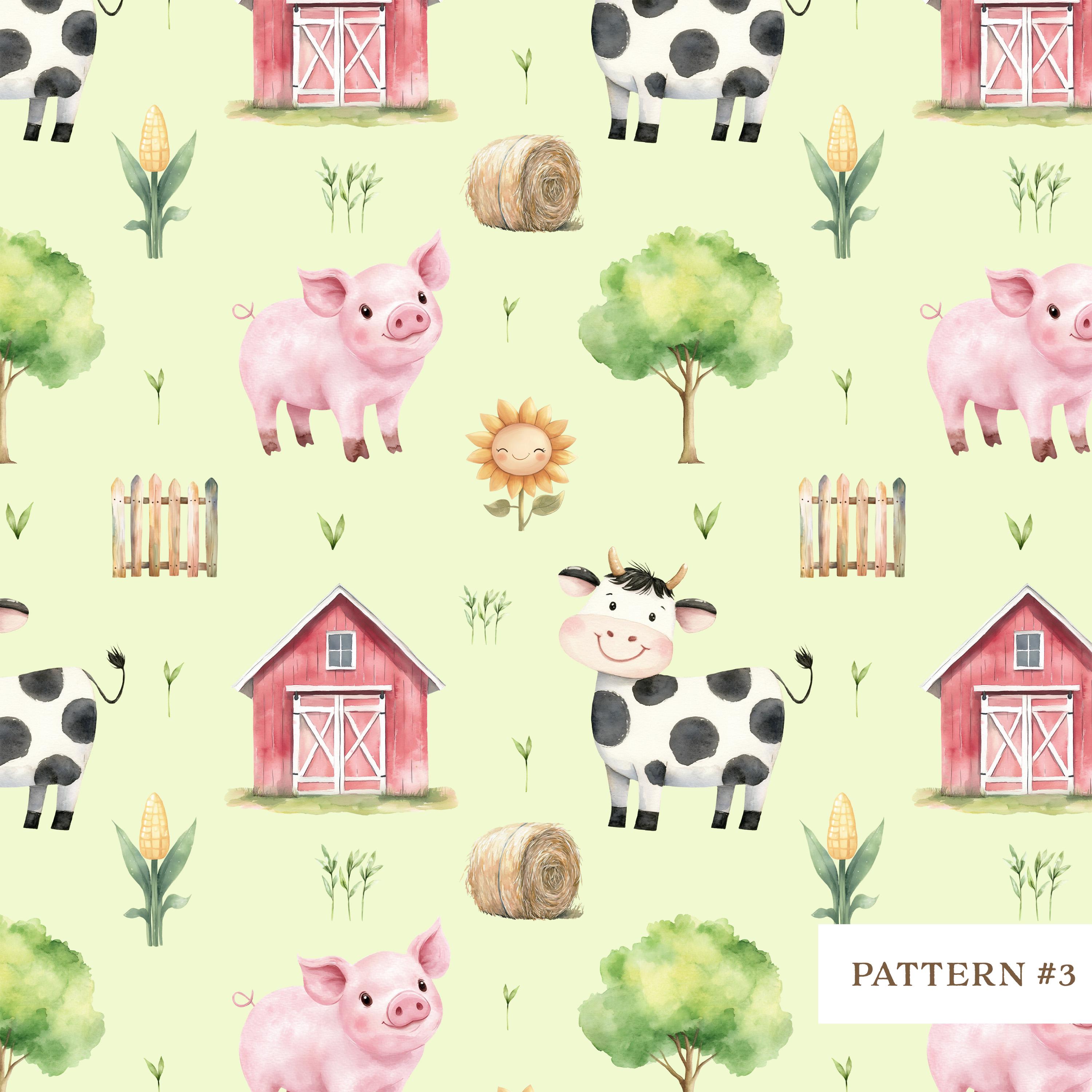 Watercolor Farm Animals Digital Paper, Cow and Pig Seamless Pattern ...