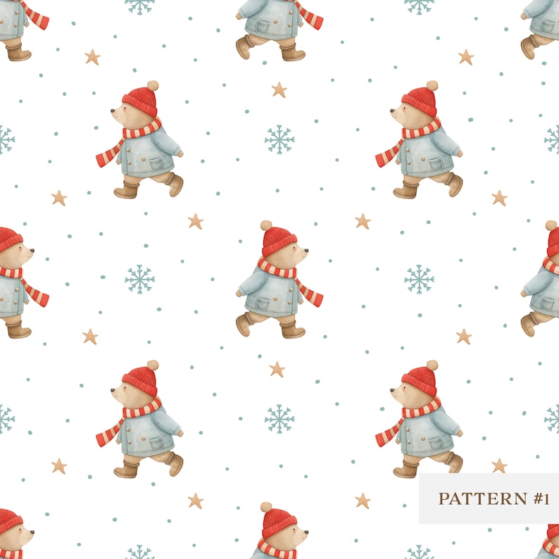 Winter Bear Seamless Pattern-watercolor Pattern-digital Paper-baby ...