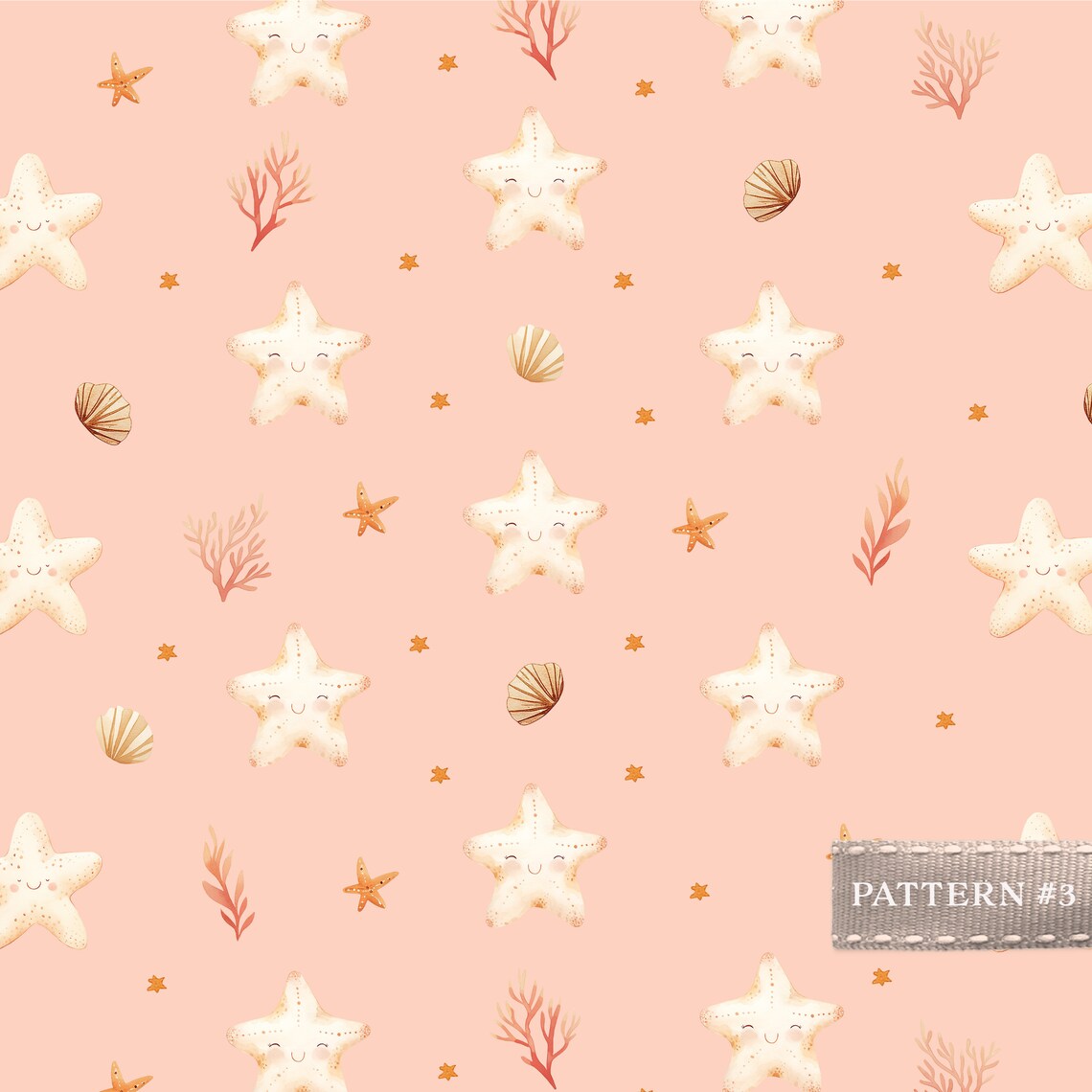 Starfish Seamless Pattern Underwater Watercolor Pattern Digital Paper ...