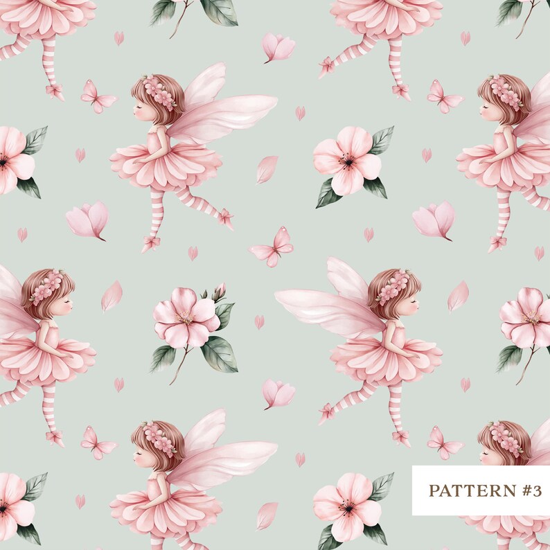 Fairy Pattern Digital Paper, Pink Floral Fairy Seamless Background ...