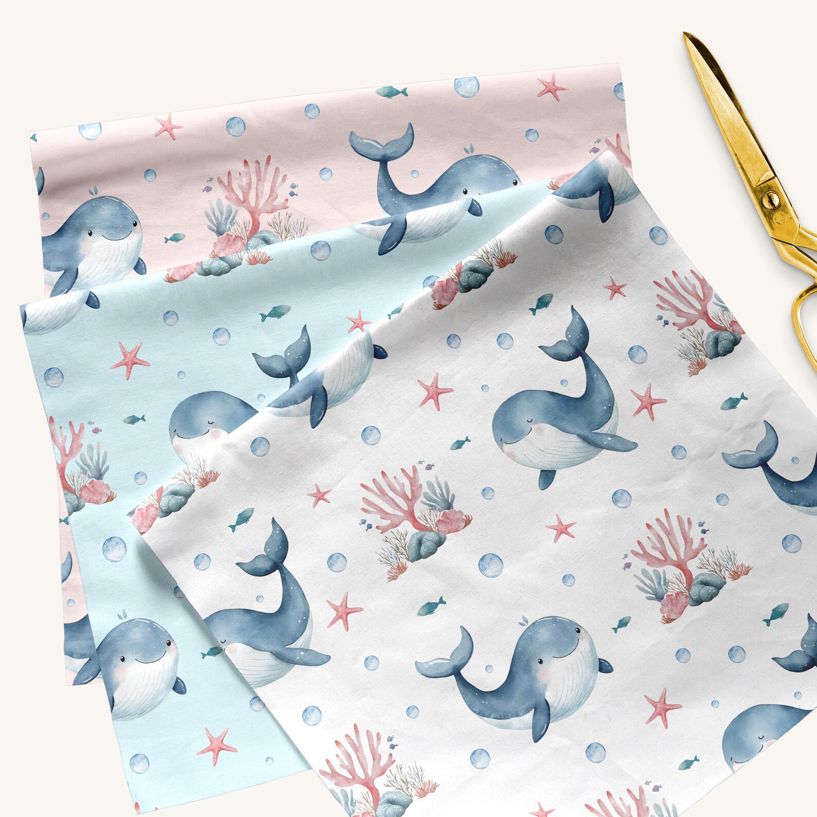 Watercolor Whale Seamless Pattern, Baby Ocean Animal Digital Paper ...