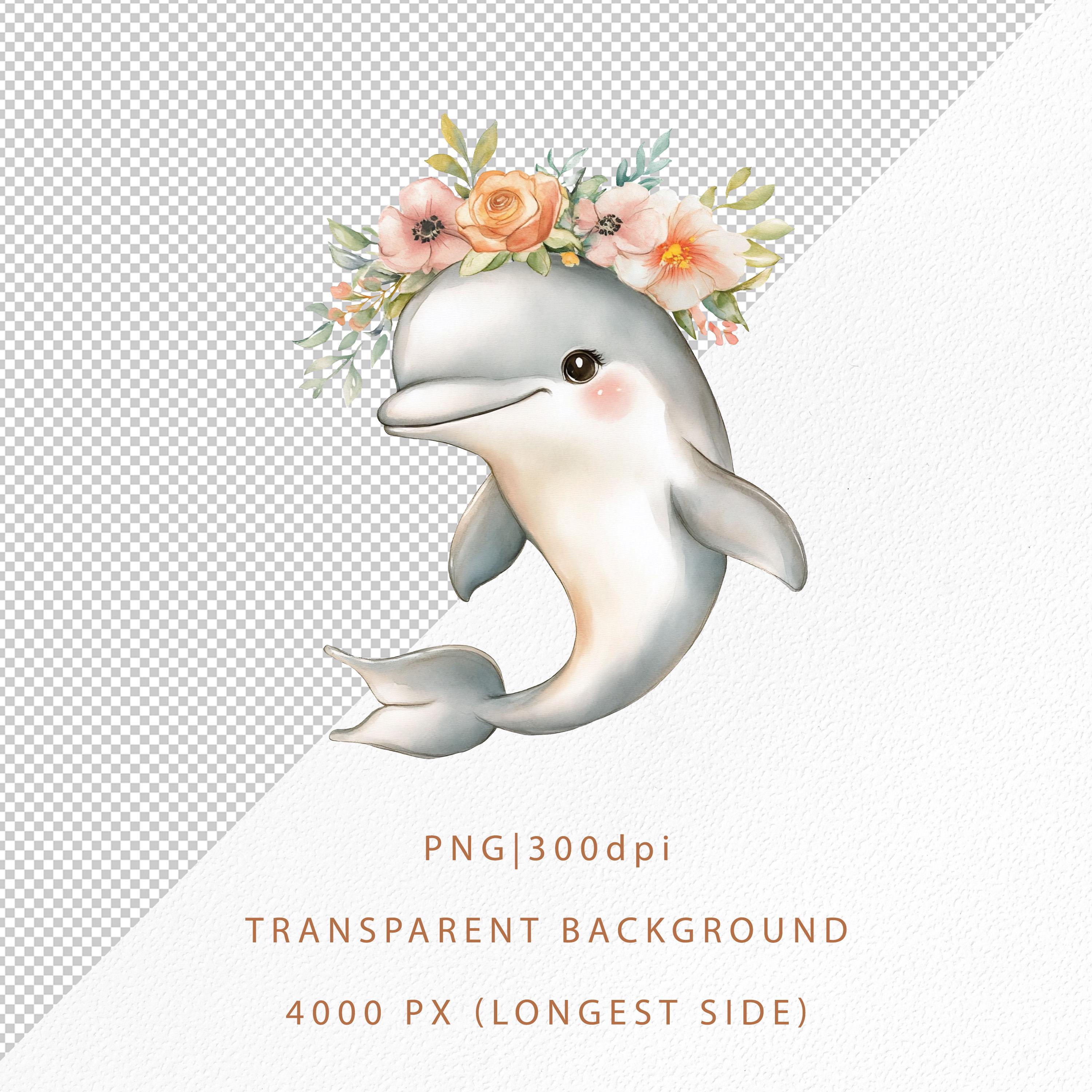 Floral Dolphin Clipart PNG, Cute Watercolor Dolphin With Flower Crown ...