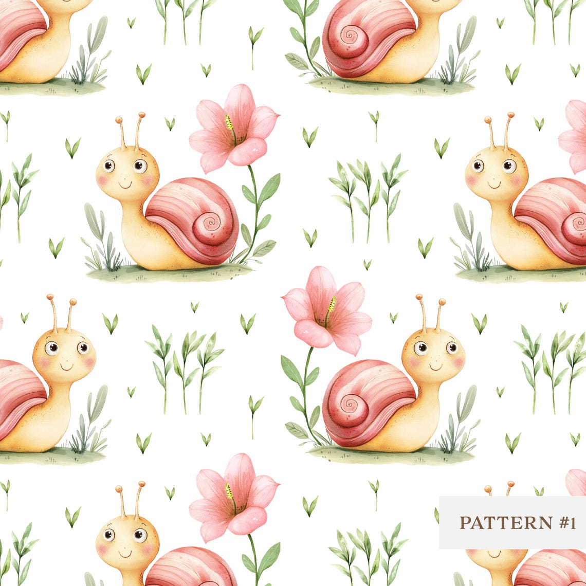 Cute Snail Seamless Pattern, Watercolor Snail Digital Paper, Animal ...