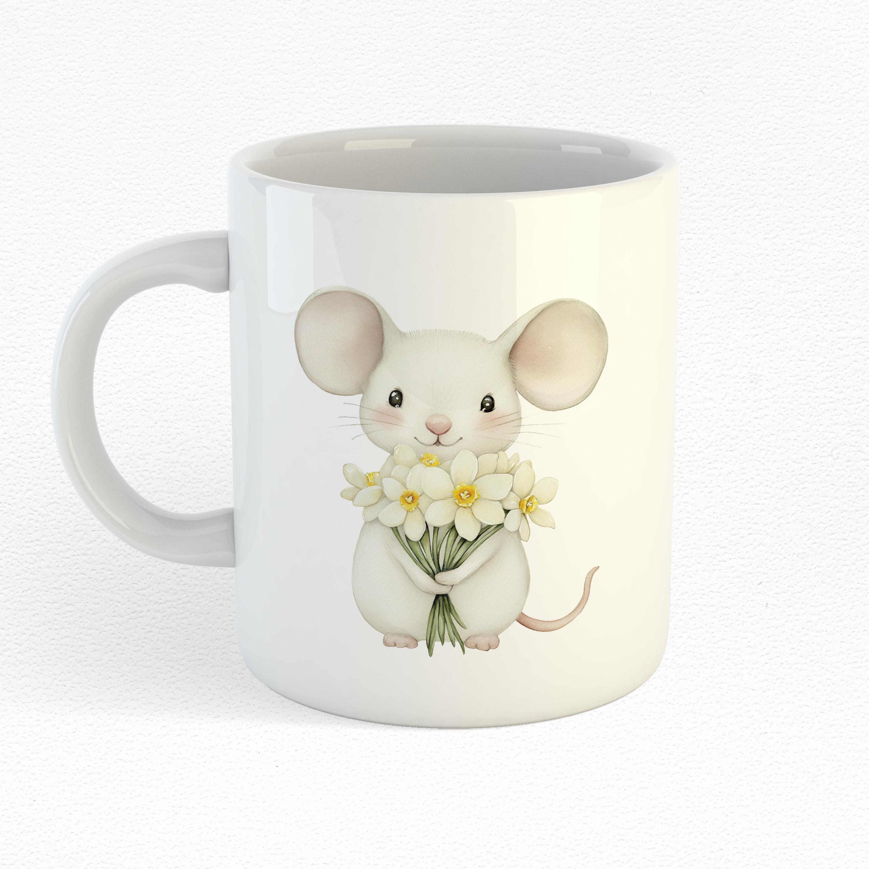 Watercolor Mouse Print - Cute Floral Animal Clipart, Nursery Wall Decor ...