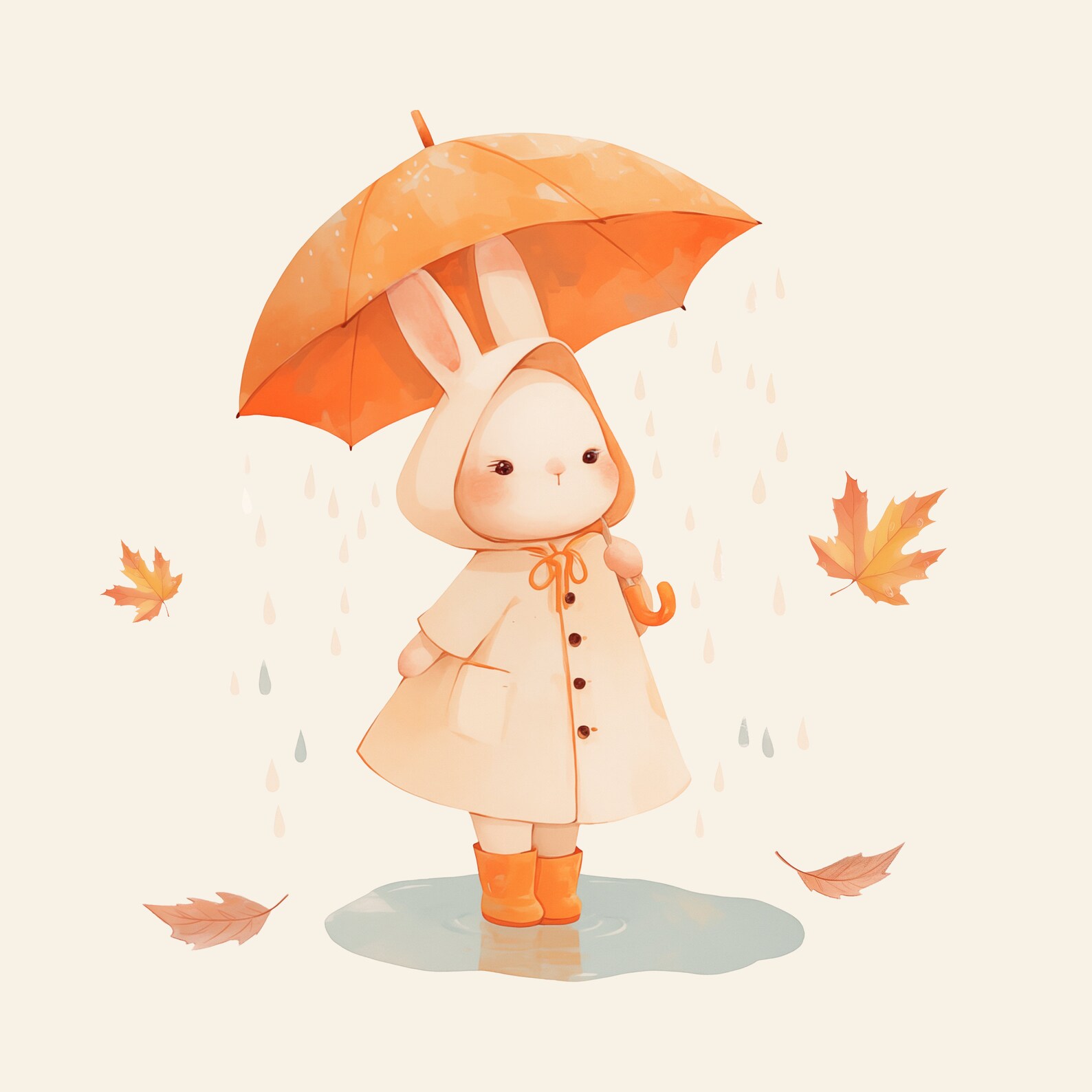Bunny With Umbrella Clip Art-rabbit in Raincoat Watercolor Illustration ...