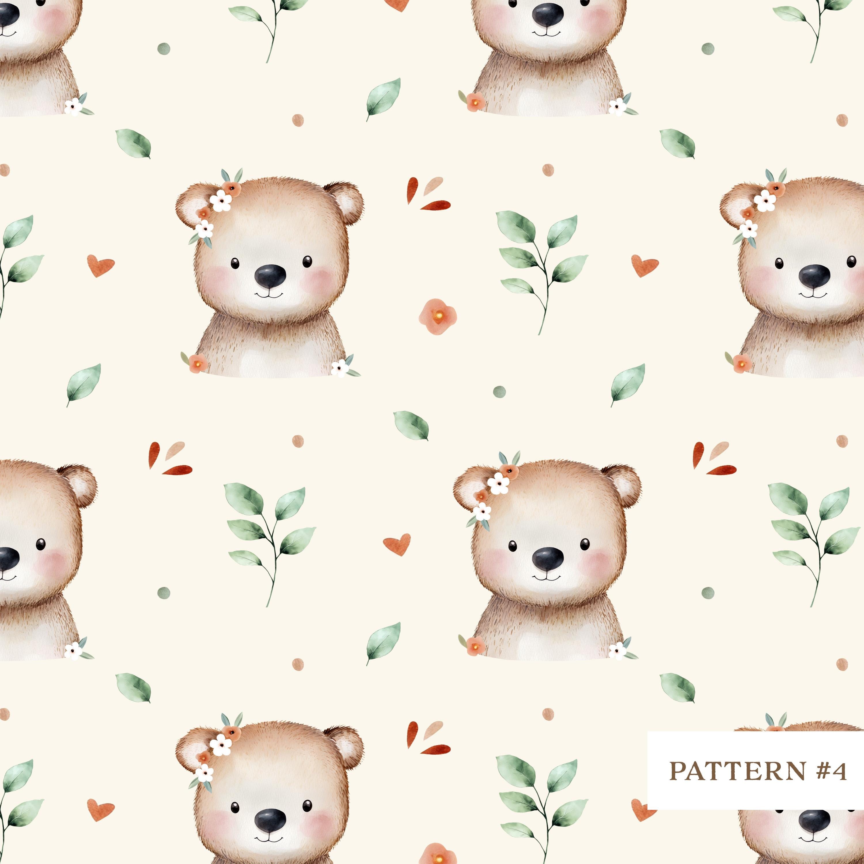 Seamless Watercolor Bear Pattern, Cute Teddy Bear Digital Paper, Baby ...