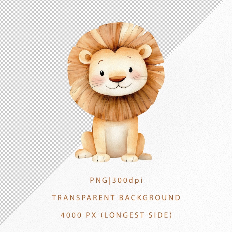 Cute Watercolor Lion Illustration for Kids Room Decor, Safari Animal ...
