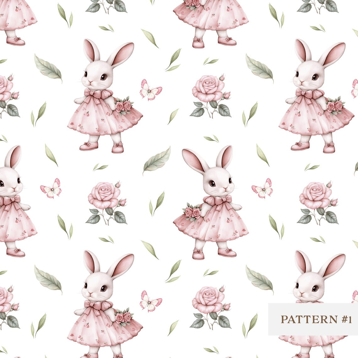 Cute Bunny Girl Seamless Pattern-watercolor Rabbit Pattern-digital ...