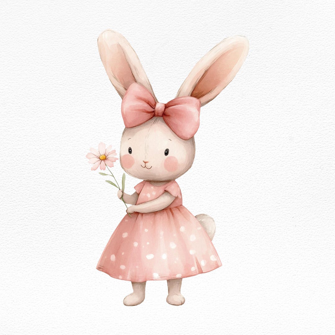 Watercolor Bunny Clipart, Cute Rabbit Illustration, Nursery Decor, Baby ...