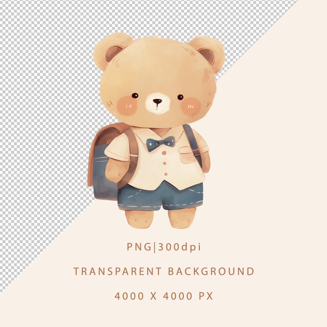 Watercolor Bear Back to School Clipart-teddy Bear Clip Art-baby Shower ...