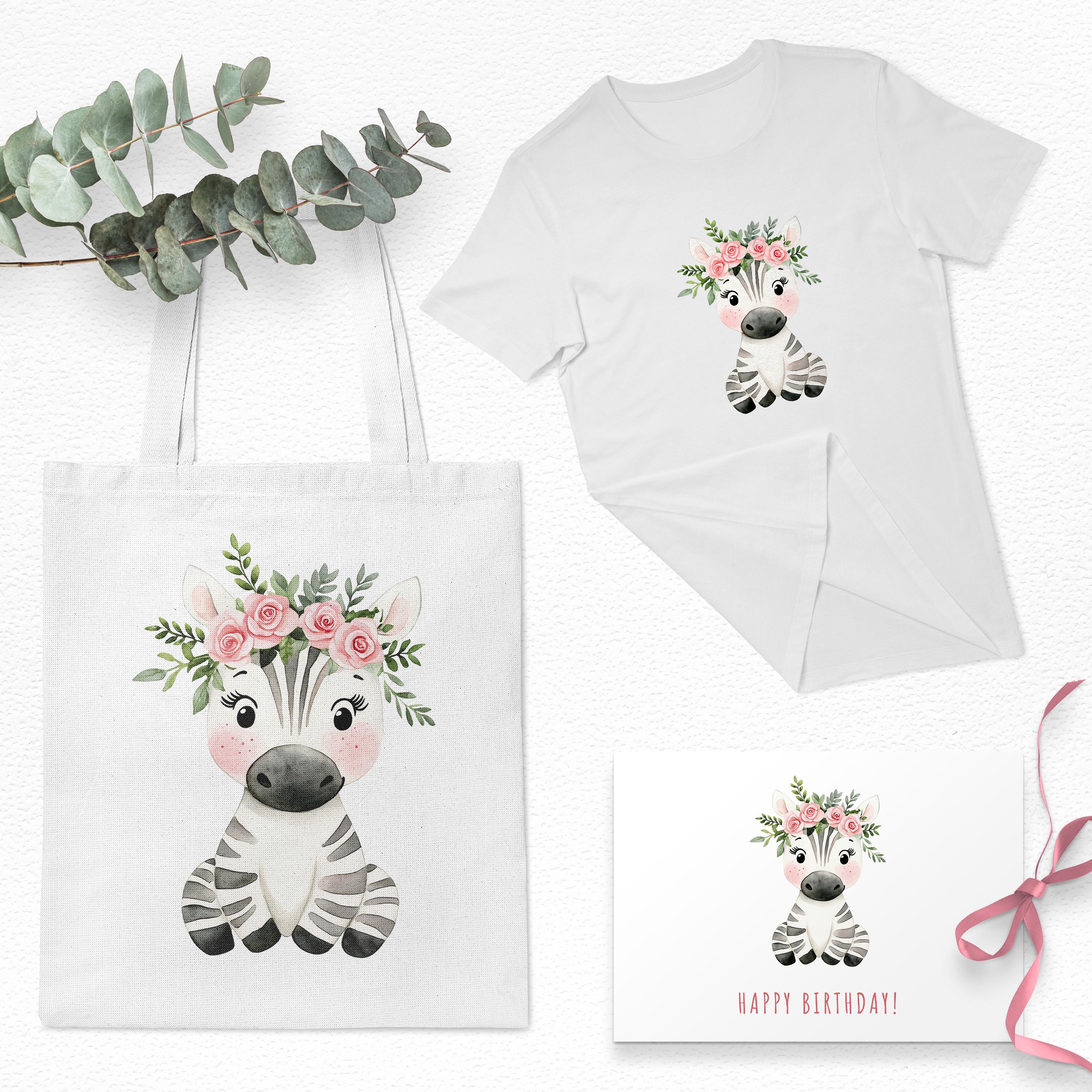 Cute Zebra Clipart PNG | Baby Safari Animal Digital Download | Floral ...