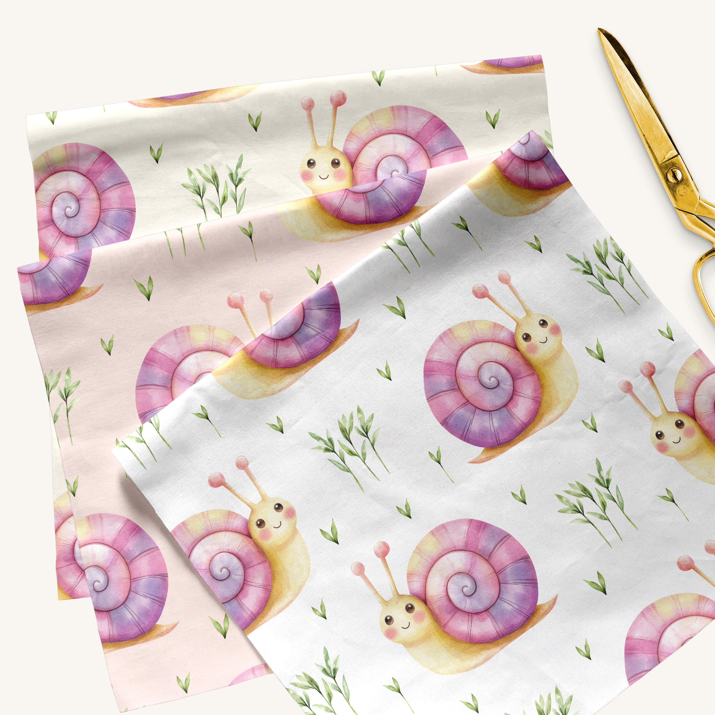 Watercolor Snail Seamless Pattern, Cute Pastel Snail Fabric Design ...