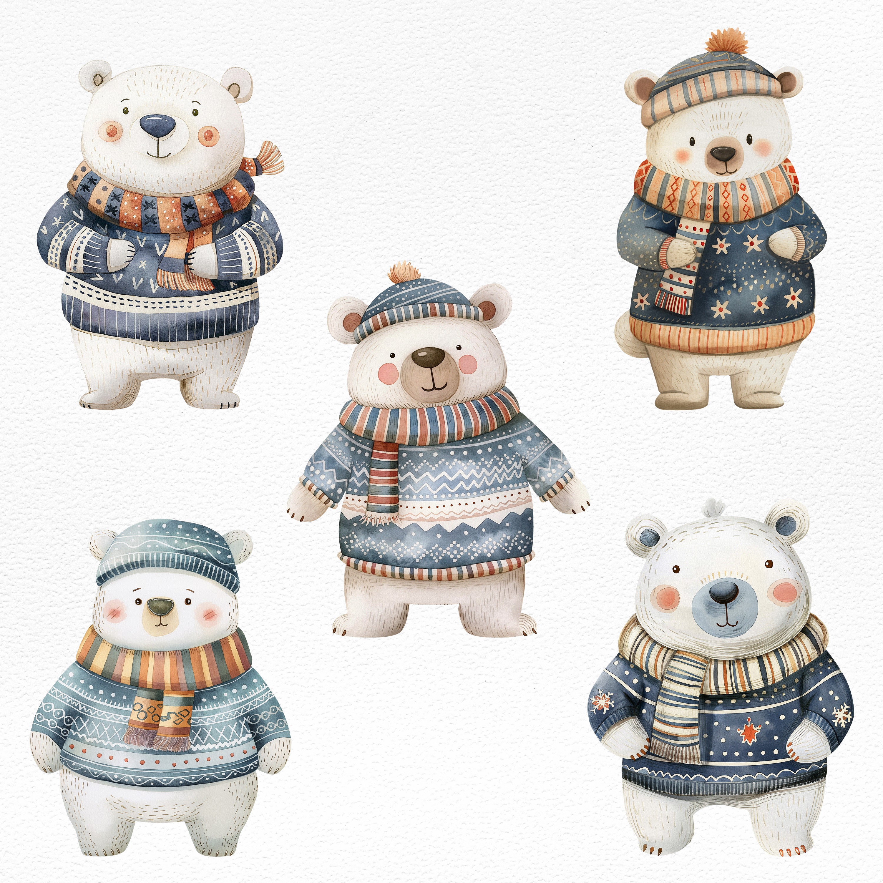 Watercolor Cute Polar Bears Clipart-commercial Use Clip Art-watercolor ...