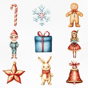 Christmas Clipart-watercolor Christmas Bundle-cute Christmas PNG Bundle ...
