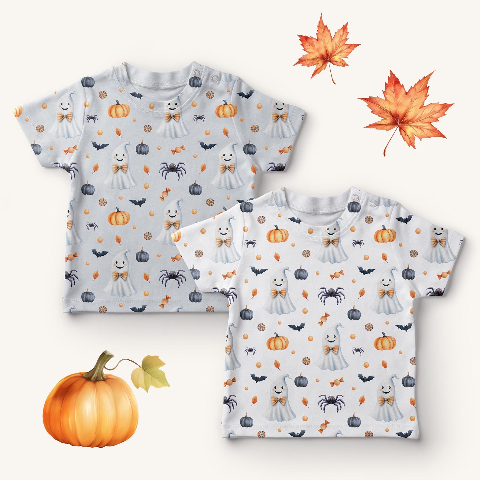 Cute Ghosts Seamless Pattern-pumpkins-spider-bat-halloween Spooky ...