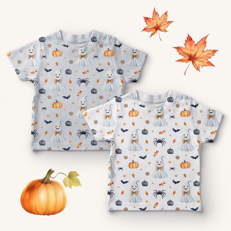 Cute Ghosts Seamless Pattern-pumpkins-spider-bat-halloween Spooky ...