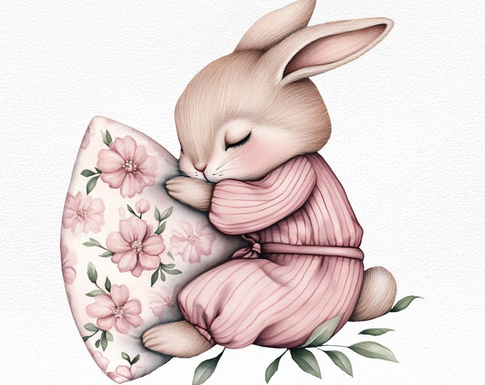 Watercolor Sleeping Bunny Clipart for Nursery Wall Art, Adorable Rabbit ...