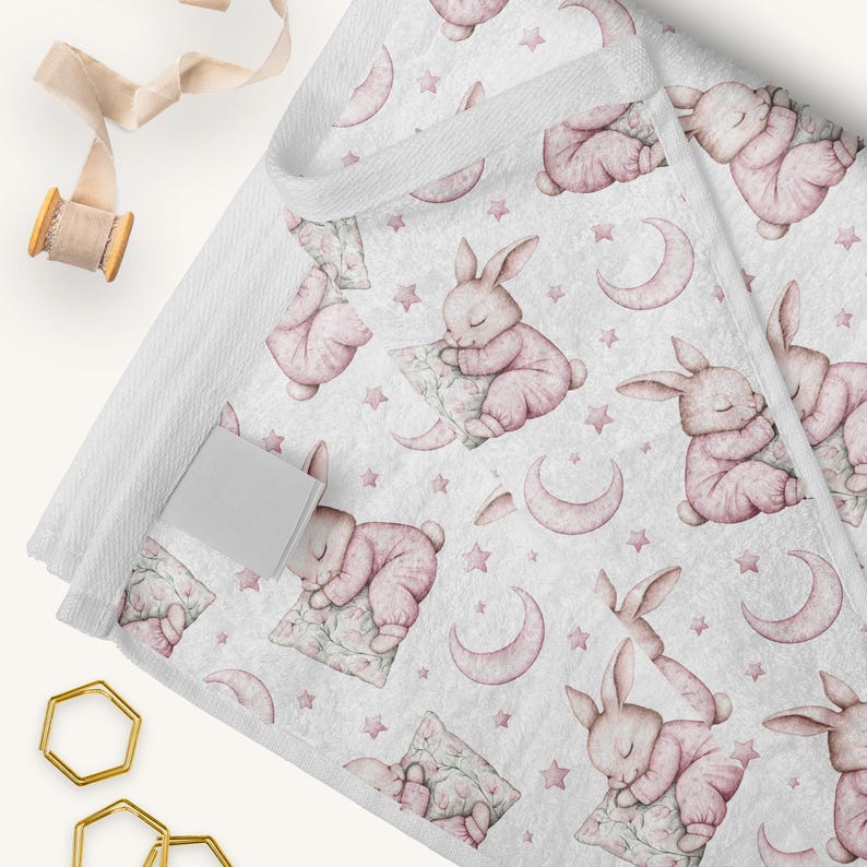 Cute Watercolor Sleeping Bunny Seamless Pattern, Sleepy Rabbit Pattern ...