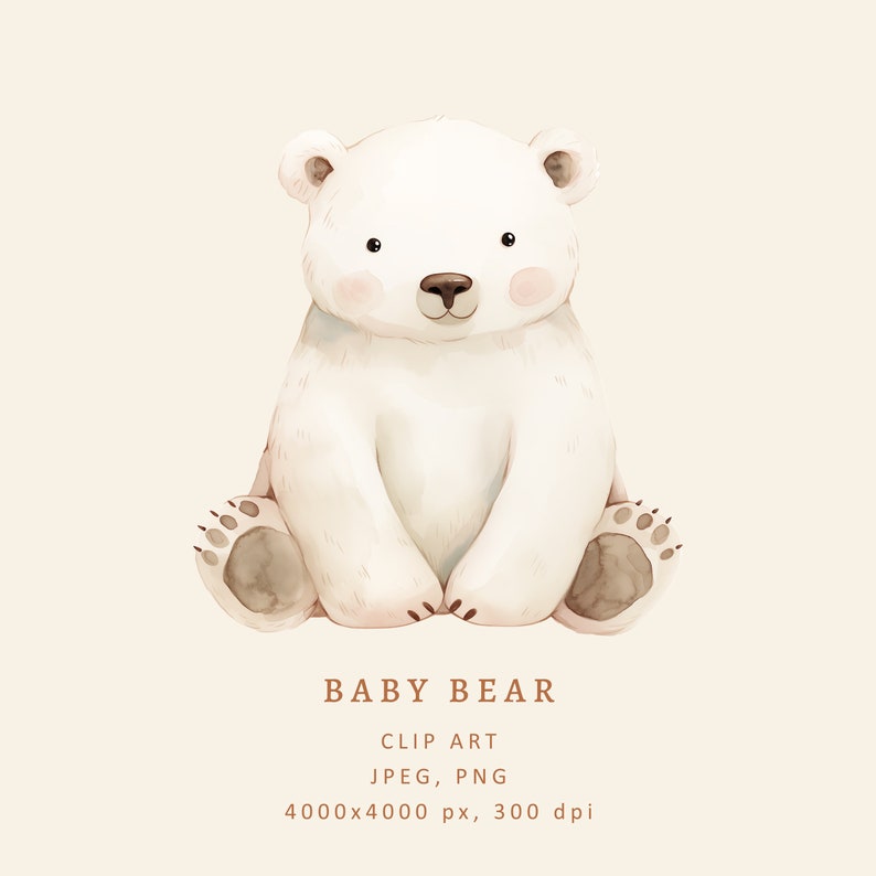 Polar Bear Clip Art - Bear Watercolor Illustration - Animal Clipart ...