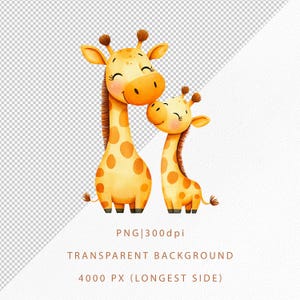 Watercolor Giraffe Mom and Baby PNG Illustration, Cute Safari Animal ...