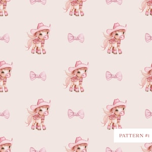 Pony Cowgirl Seamless Pattern-cute Watercolor Pattern-digital Paper ...