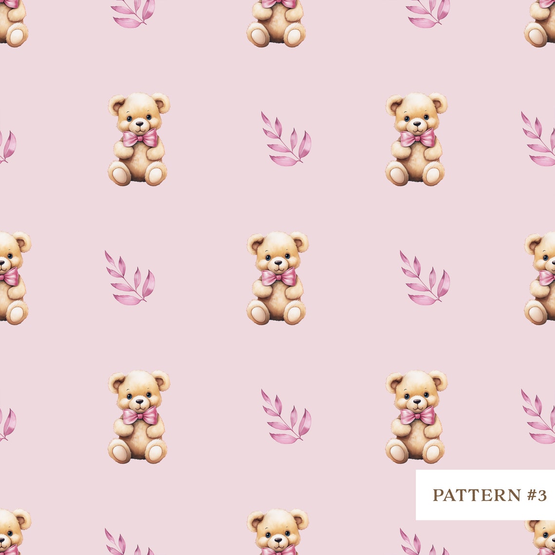 Teddy Bear Pink Bow Seamless Pattern-repeating Pattern-teddy Bear Fabric Design-repeat Tile ...