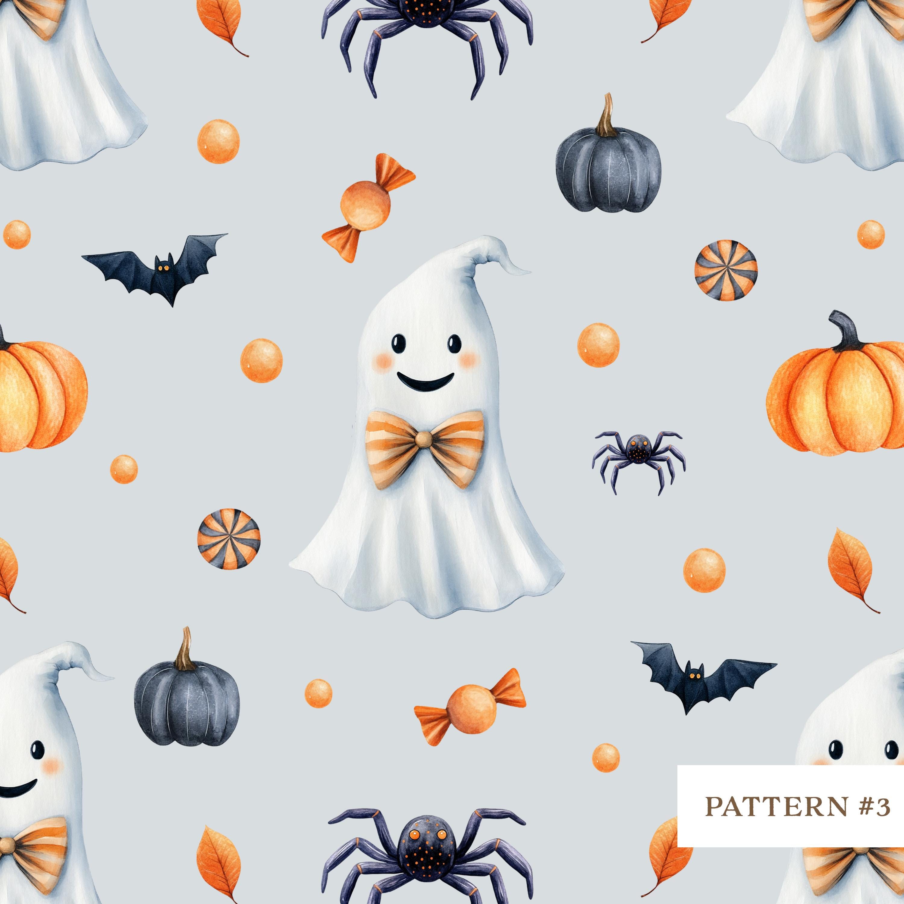 Cute Ghosts Seamless Pattern-pumpkins-spider-bat-halloween Spooky ...