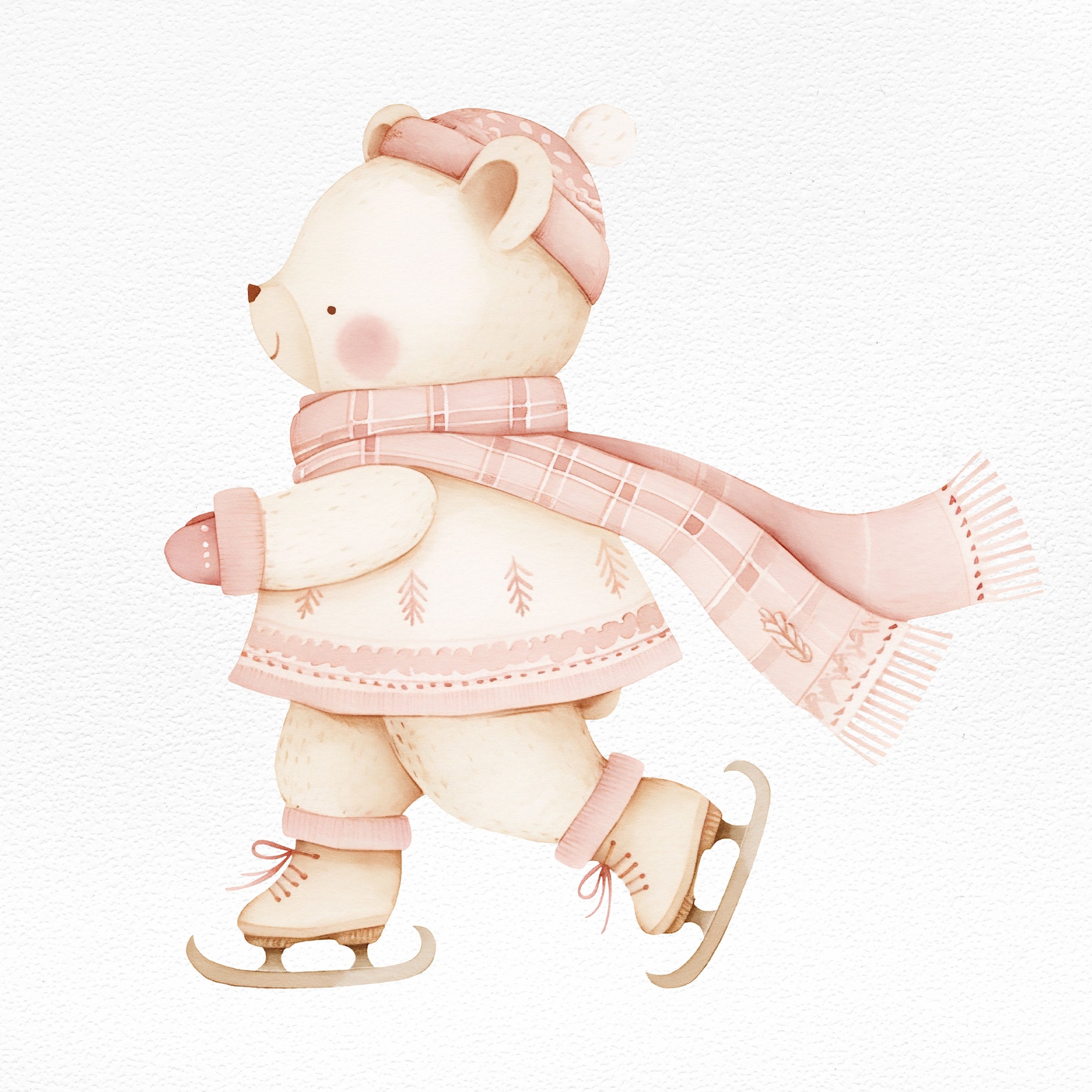 Polar Bear Ice Skating Clip Art Png-winter Woodland Watercolor Skating ...