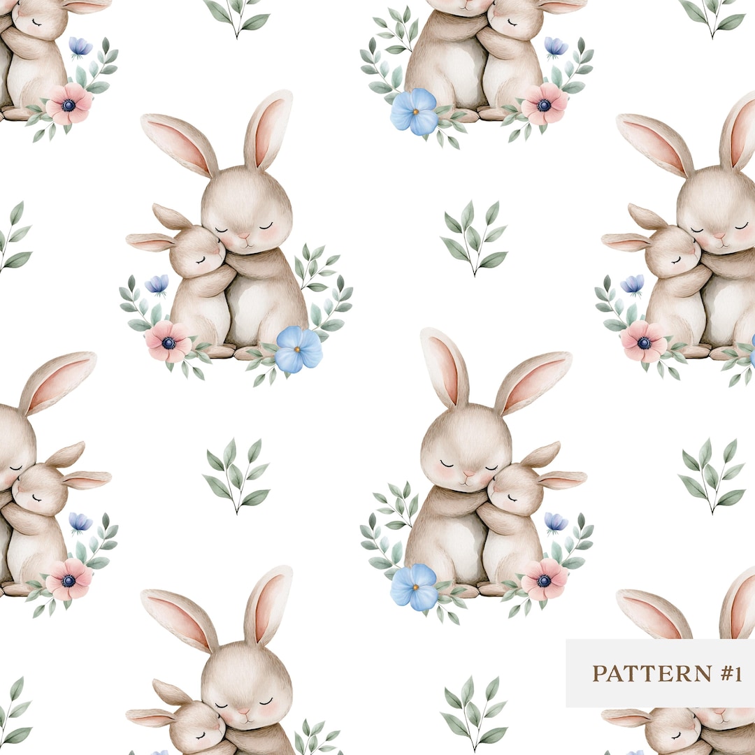 Cute Watercolor Sleeping Mama Baby Bunny Seamless Pattern, Sleepy ...